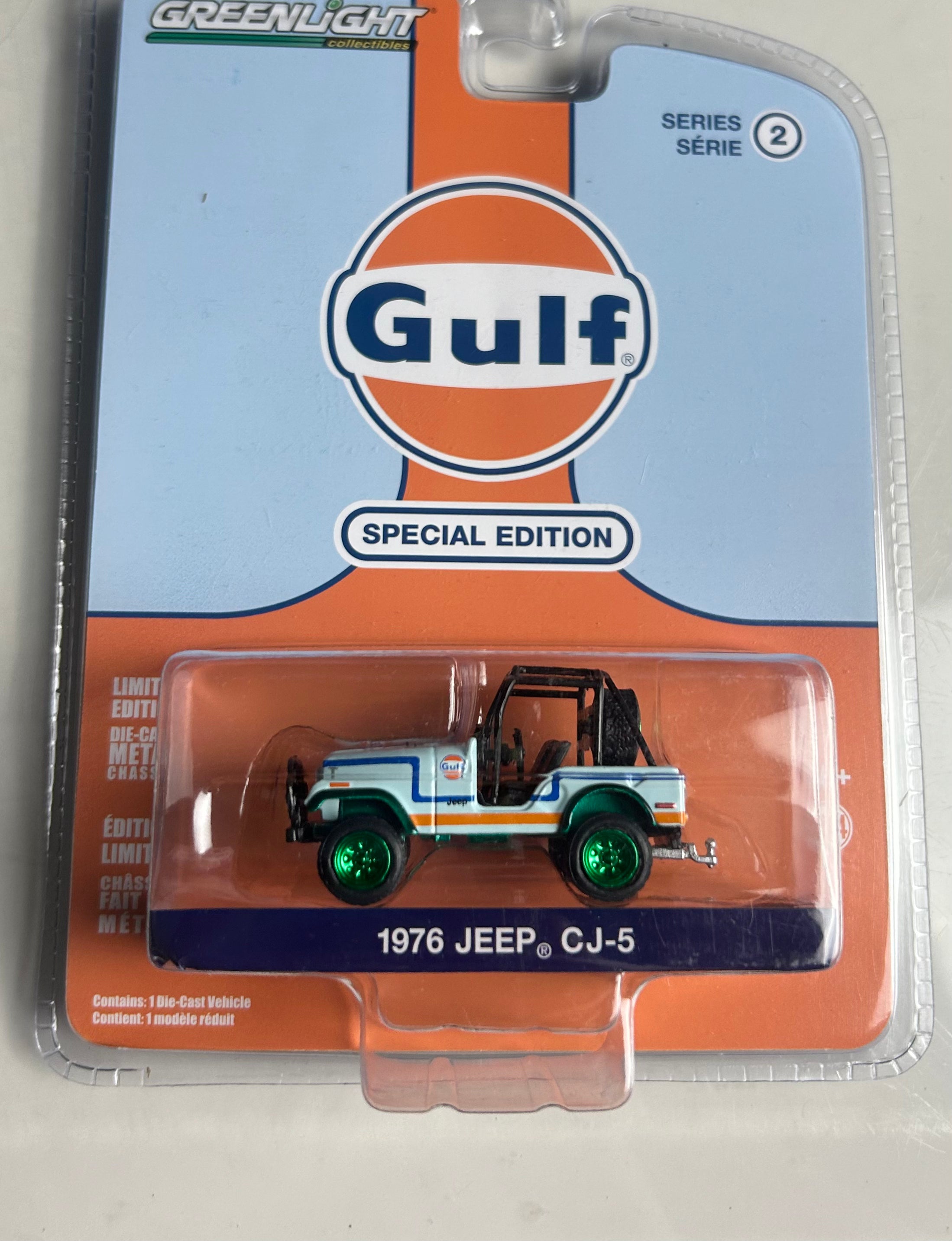 1/64 1976 JEEP CJ-5 - GULF (SPECIAL EDITION) "CHASE" (GREEN RIMS VARIA ...